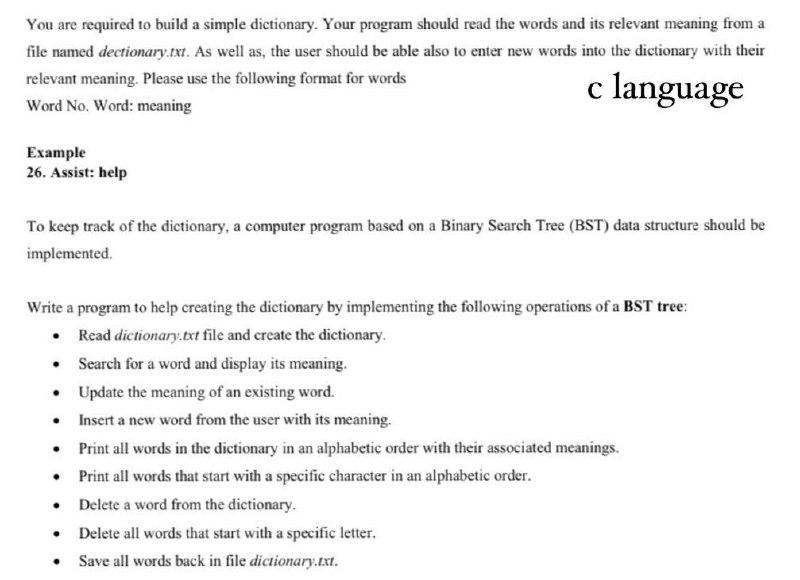Solved You are required to build a simple dictionary. Your | Chegg.com
