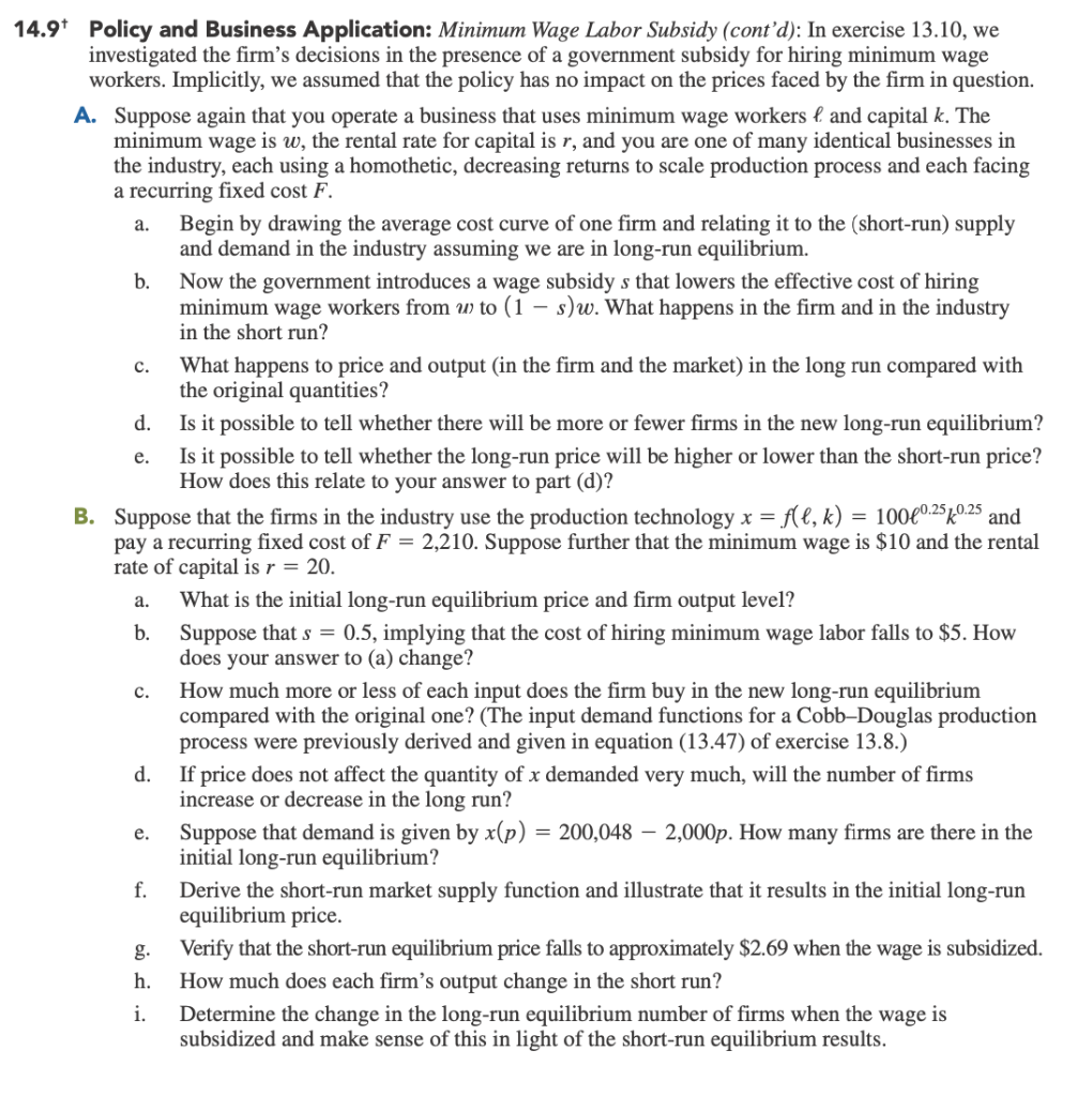 Solved † Policy and Business Application: Minimum Wage Labor | Chegg.com