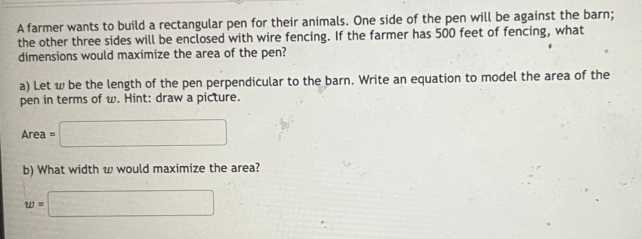 Solved A farmer wants to build a rectangular pen for their | Chegg.com