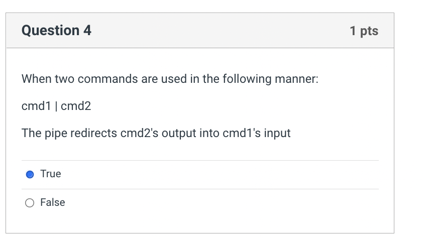 Solved Question 4 1 pts When two commands are used in the | Chegg.com
