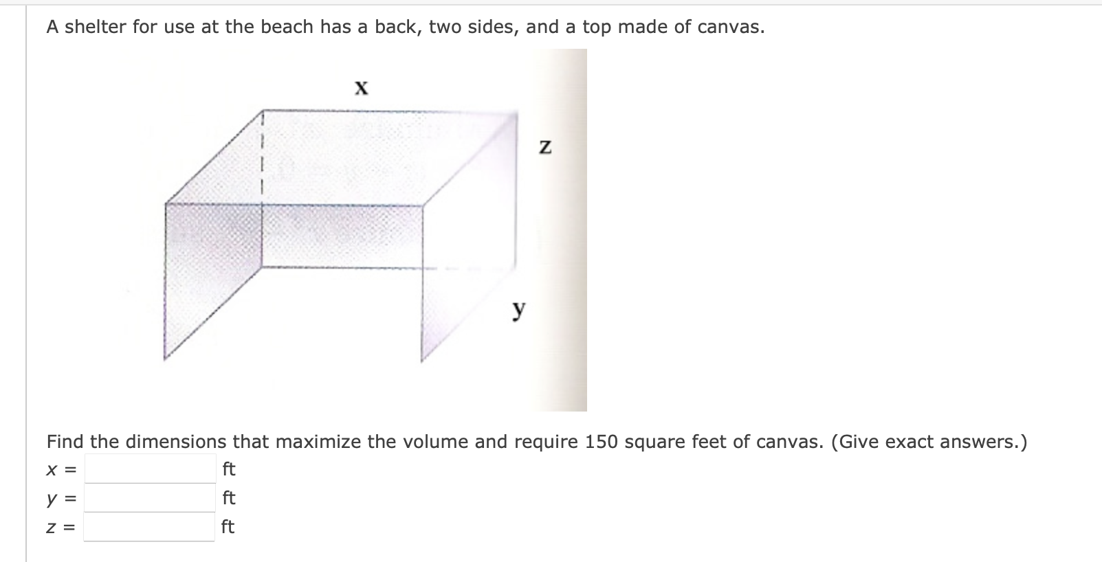 Solved A shelter for use at the beach has a back, two sides, | Chegg.com