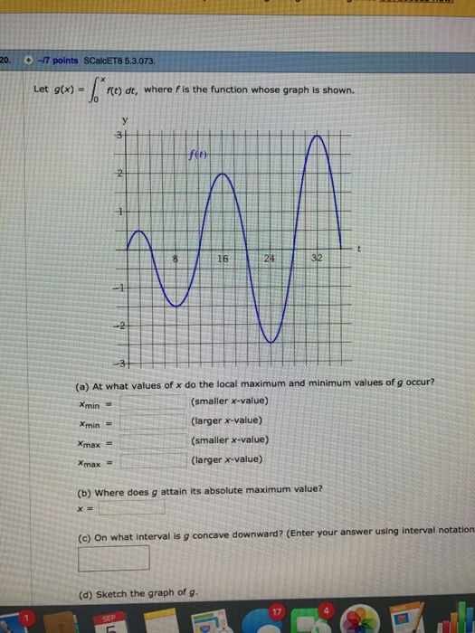 Solved Let g(x) = integral^x_0 f(t) dt, where f is the | Chegg.com