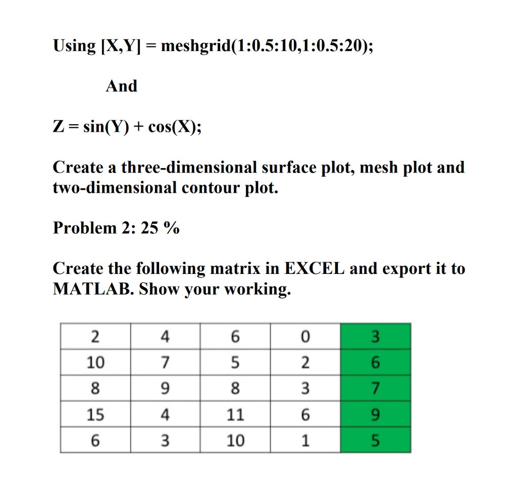 Solved Using Xy Meshgrid1051010520 And Z 