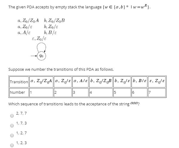 Solved The given PDA accepts by empty stack the language {w | Chegg.com