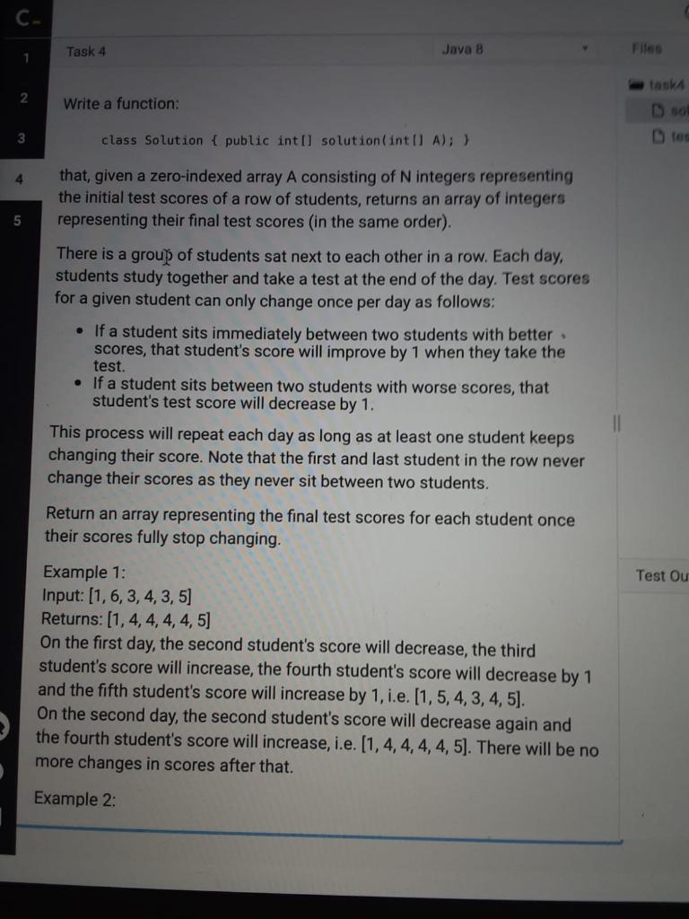 Solved Task 4 Java 8 1 Files 2 Write a function: 3 class | Chegg.com