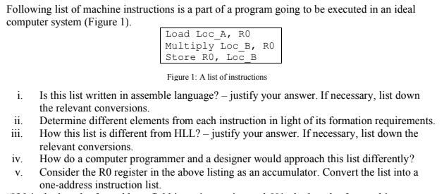 Solved Following list of machine instructions is a part of a | Chegg.com