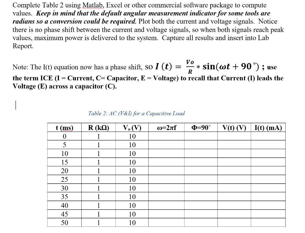 Solved Complete Table 2 using Matlab, Excel or other | Chegg.com