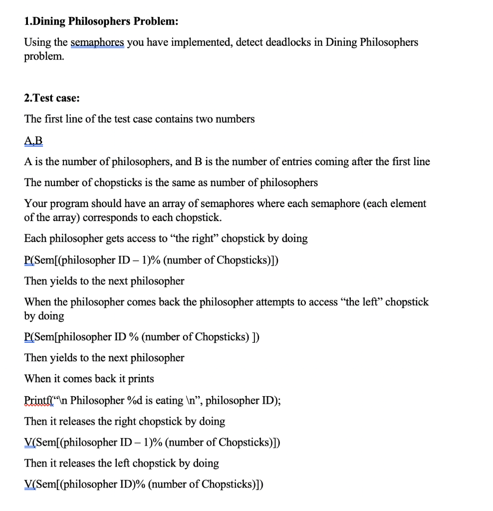 1.Dining Philosophers Problem: Using the semaphores | Chegg.com