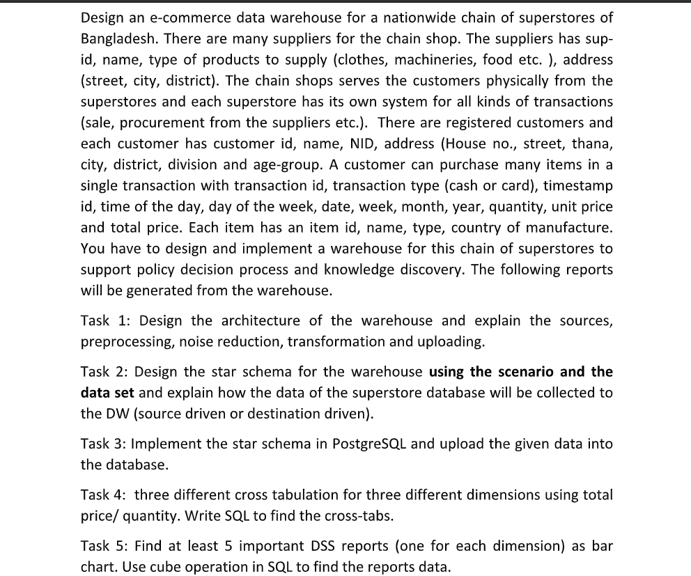 Design an e-commerce data warehouse for a nationwide | Chegg.com