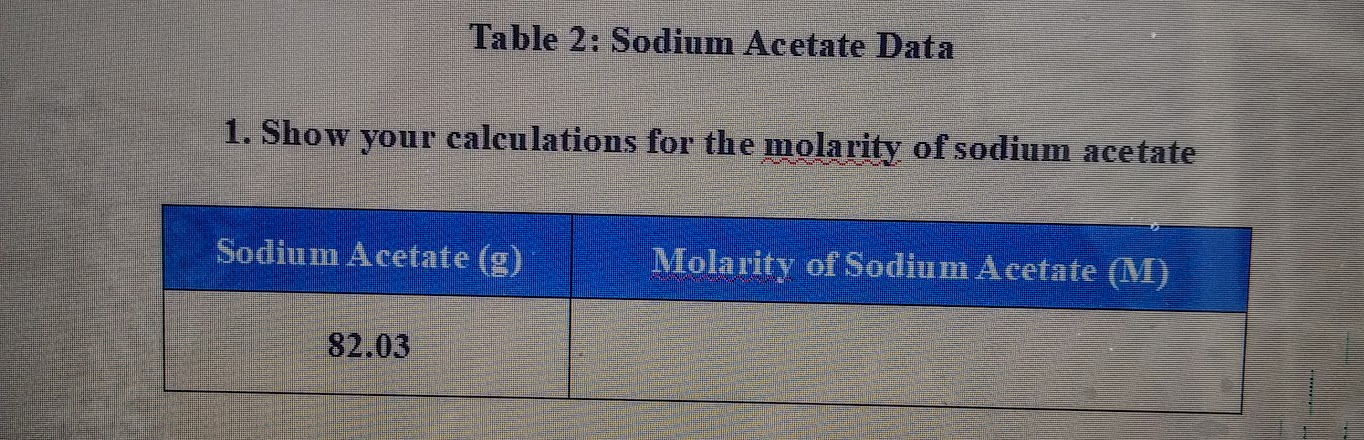 Solved Table 2: Sodium Acetate Data 1. Show your | Chegg.com