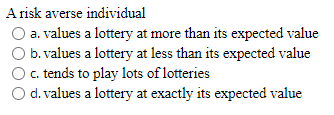 Solved A risk averse individual a. values a lottery at more | Chegg.com