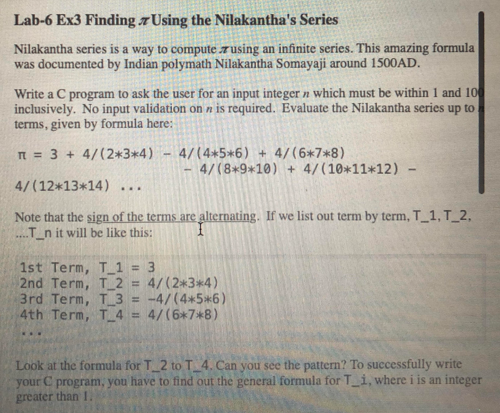 Solved Lab-6 Ex3 Finding Using the Nilakantha's Series | Chegg.com