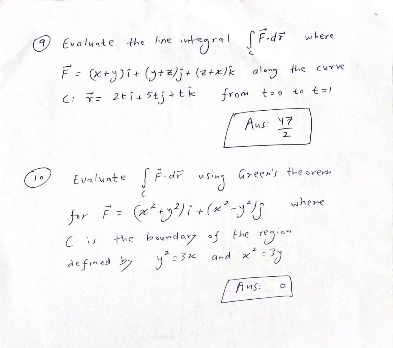 Solved (9) ﻿Evaluate the line integral ∫c﻿vec(F)*dvec(r) | Chegg.com