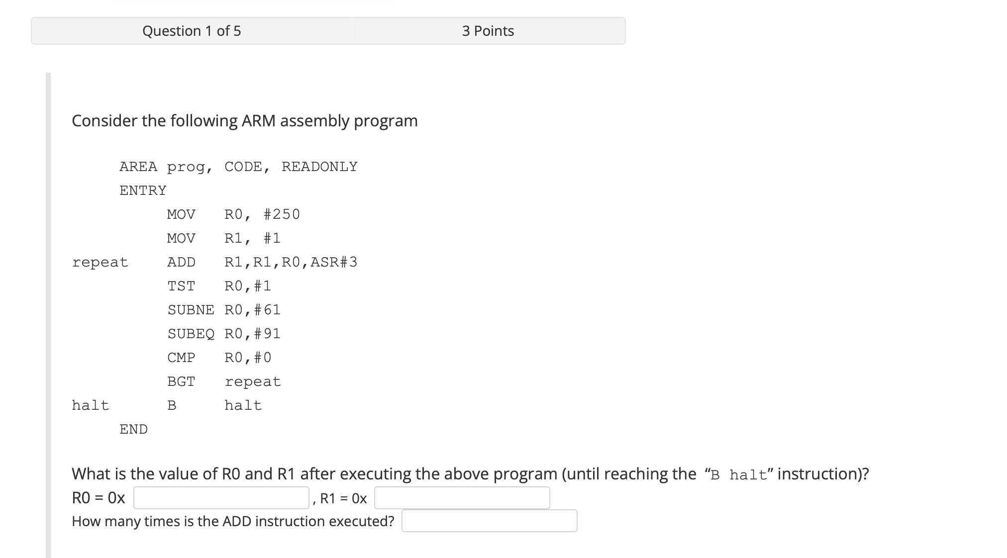 Solved Consider the following ARM assembly program What is | Chegg.com