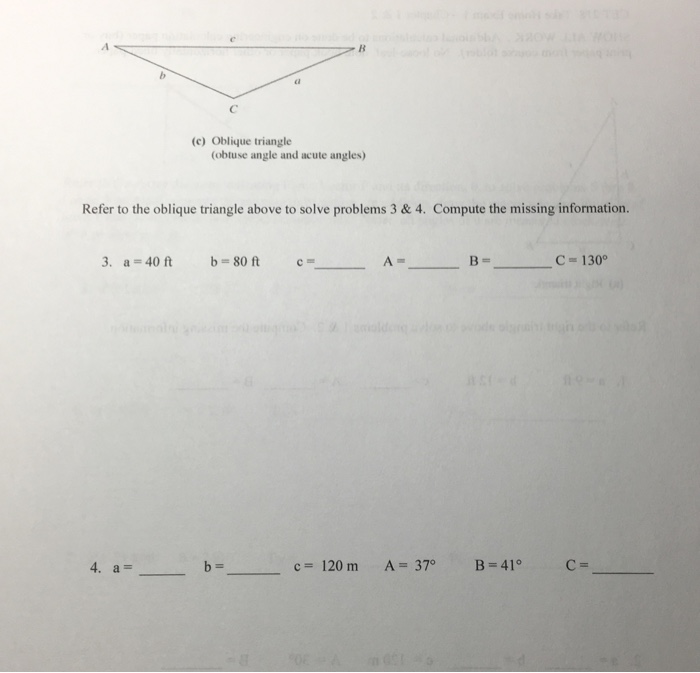 Solved cl (c) Oblique triangle (obtuse angle and acute | Chegg.com