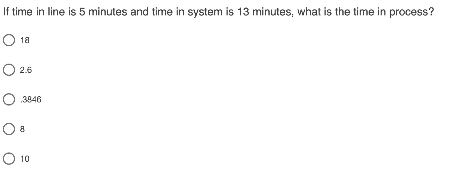 Solved If time in line is 5 minutes and time in system is 13 | Chegg.com
