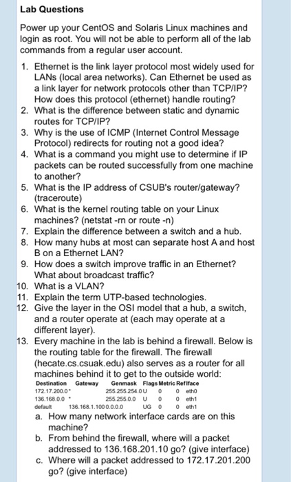 Solved Lab Questions Power up your CentoS and Solaris Linux | Chegg.com
