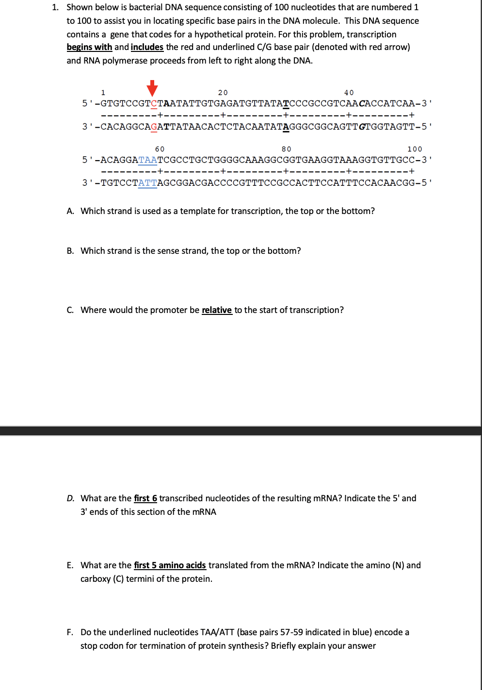 Solved 1. Shown below is bacterial DNA sequence consisting | Chegg.com