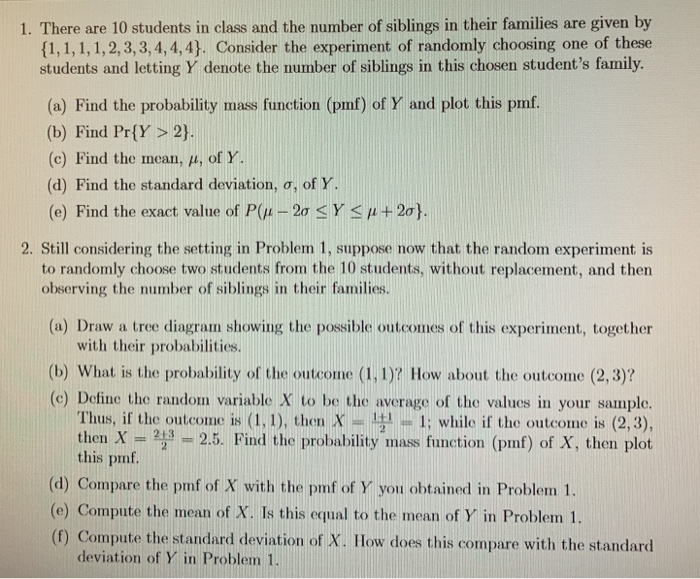 Solved 1. There are 10 students in class and the number of | Chegg.com