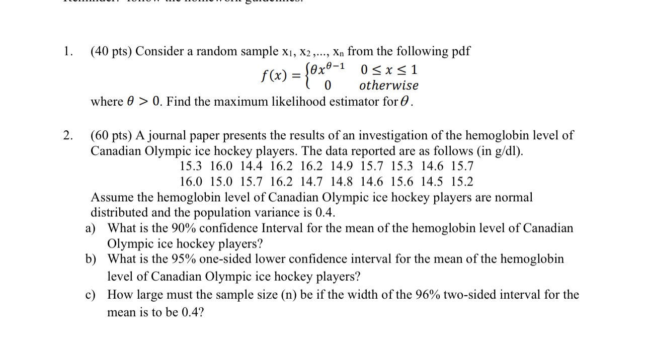 Solved (40 ﻿pts) ﻿Consider a random sample x1,x2,dots,xn | Chegg.com