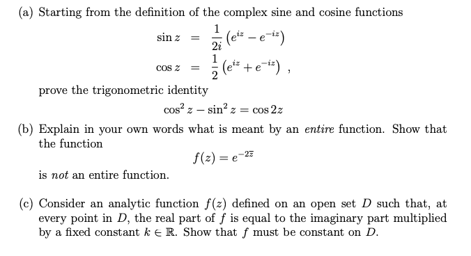 Solved sin 2 (a) Starting from the definition of the complex | Chegg.com