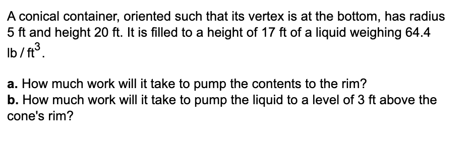Solved A conical container, oriented such that its vertex is | Chegg.com