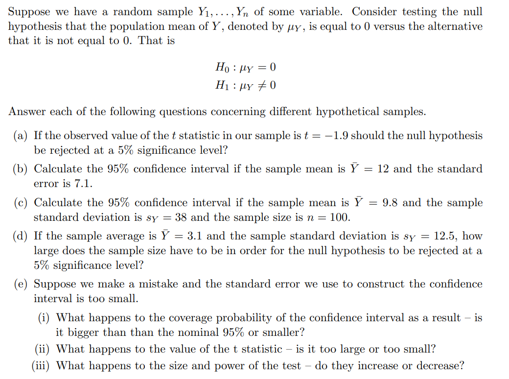 Suppose we have a random sample Y1,dots,Yn ﻿of some | Chegg.com
