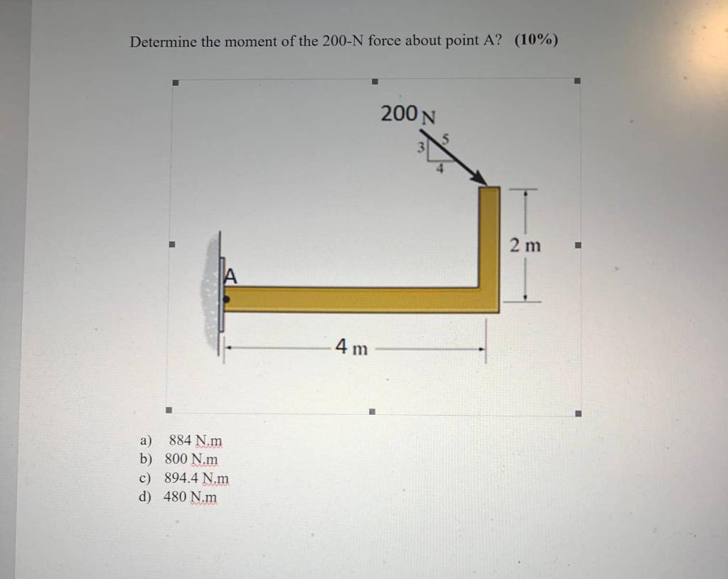 Solved Determine the moment of the 200-N force about point | Chegg.com