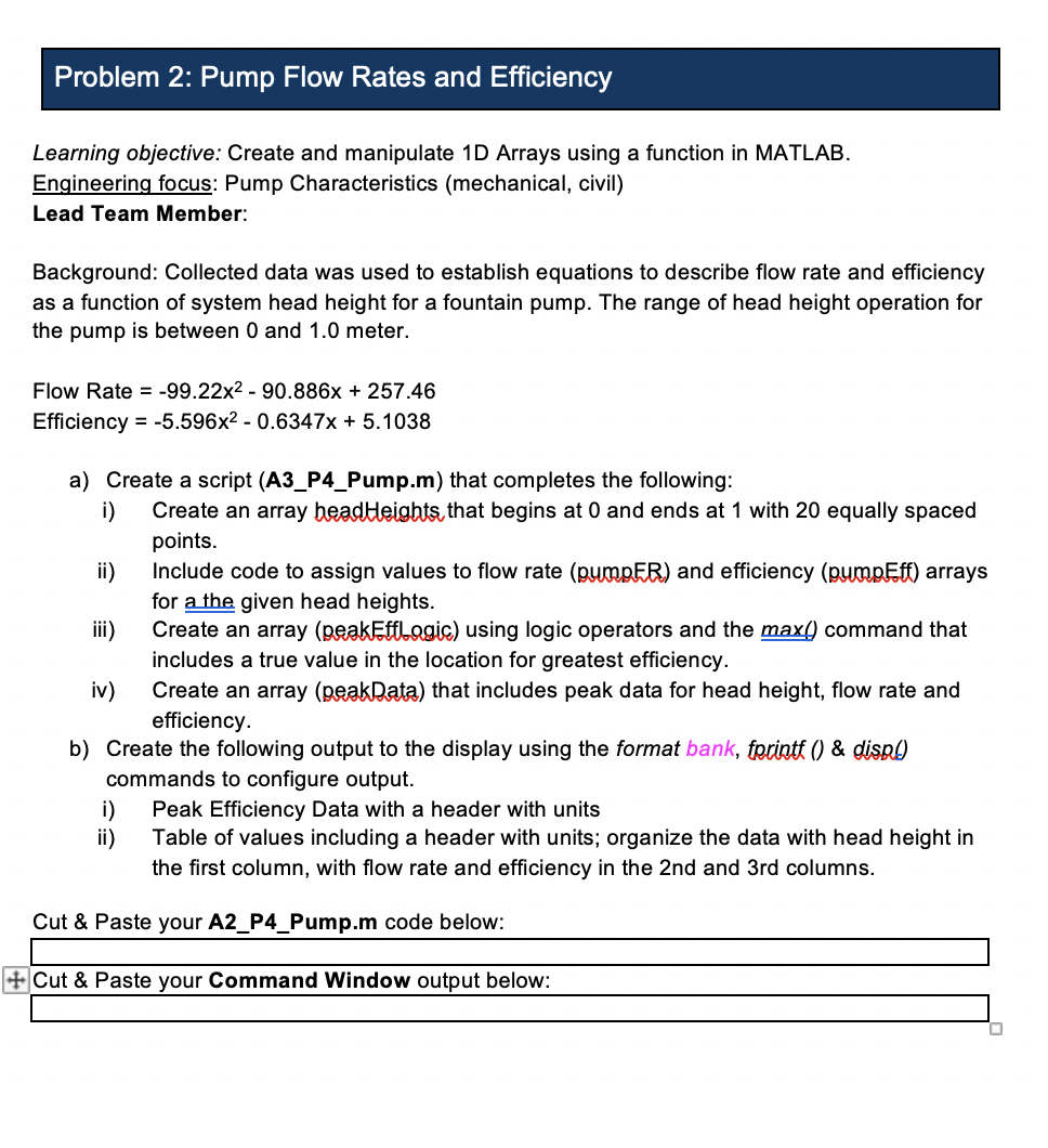 Solved Problem 2: Pump Flow Rates and Efficiency Learning | Chegg.com