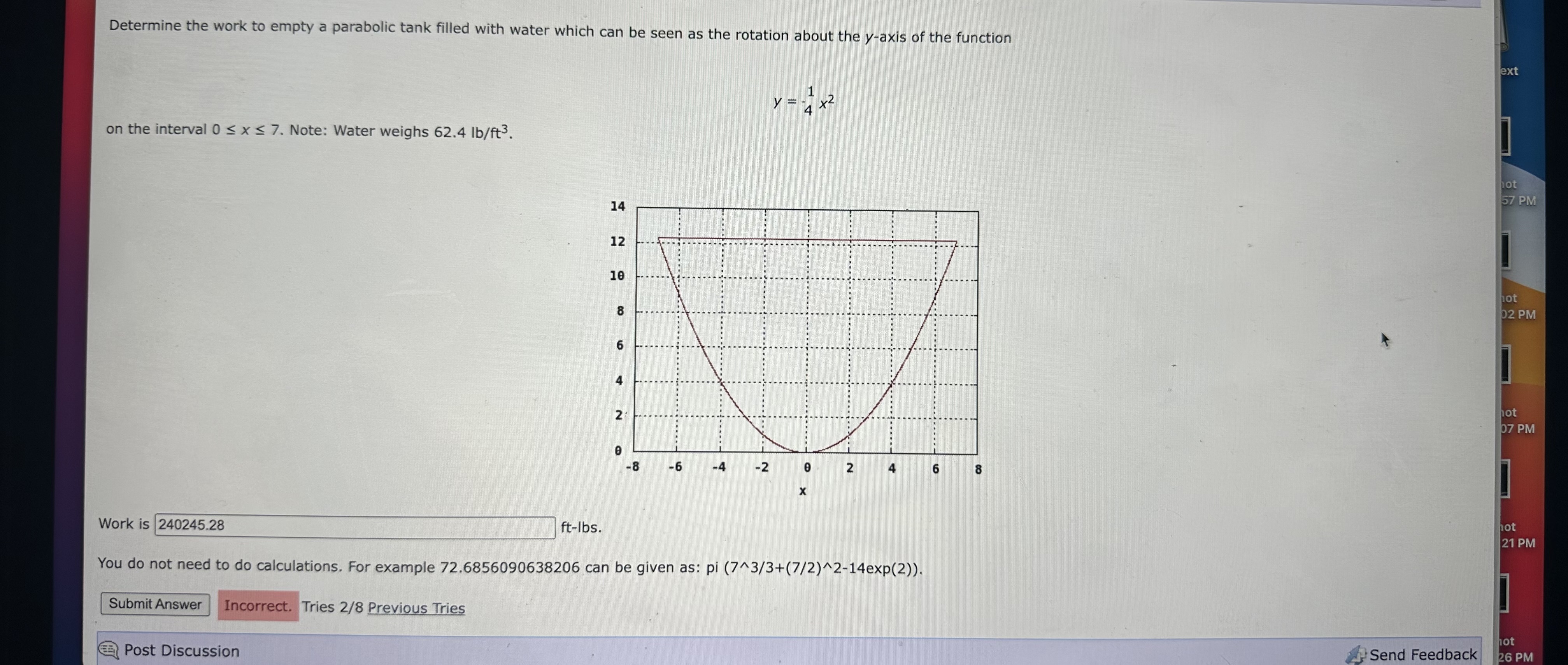 Solved Determine the work to empty a parabolic tank filled | Chegg.com