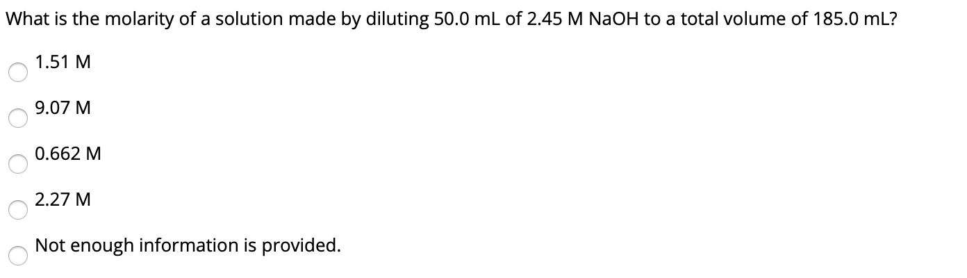 Solved What is the molarity of a solution made by diluting | Chegg.com