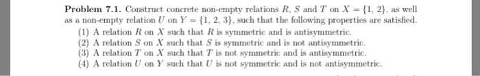 Solved Problem 7.1. Construct concrete non-empty relations | Chegg.com