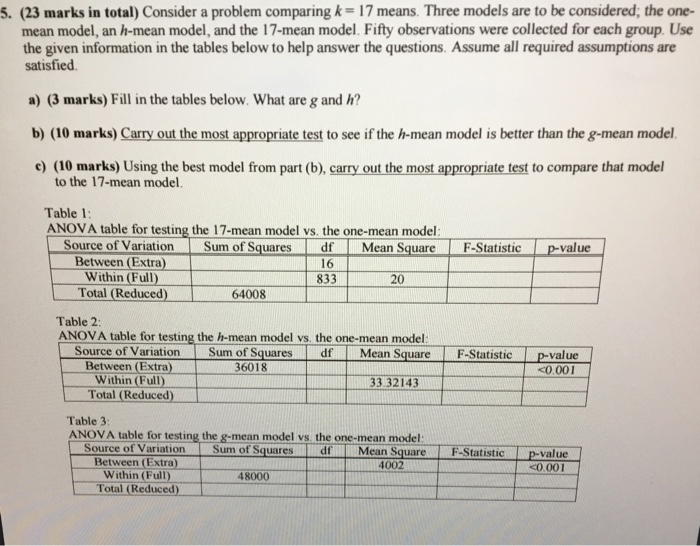 Solved 5. (23 marks in total) Consider a problem comparing | Chegg.com