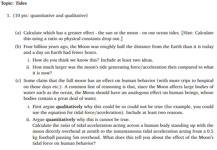 Solved Topic: Tides 1. (10 pts: quantitative and | Chegg.com