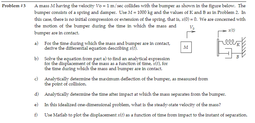 Solved Problem #3, ﻿A mass M ﻿having the velocity Vo=1msec | Chegg.com
