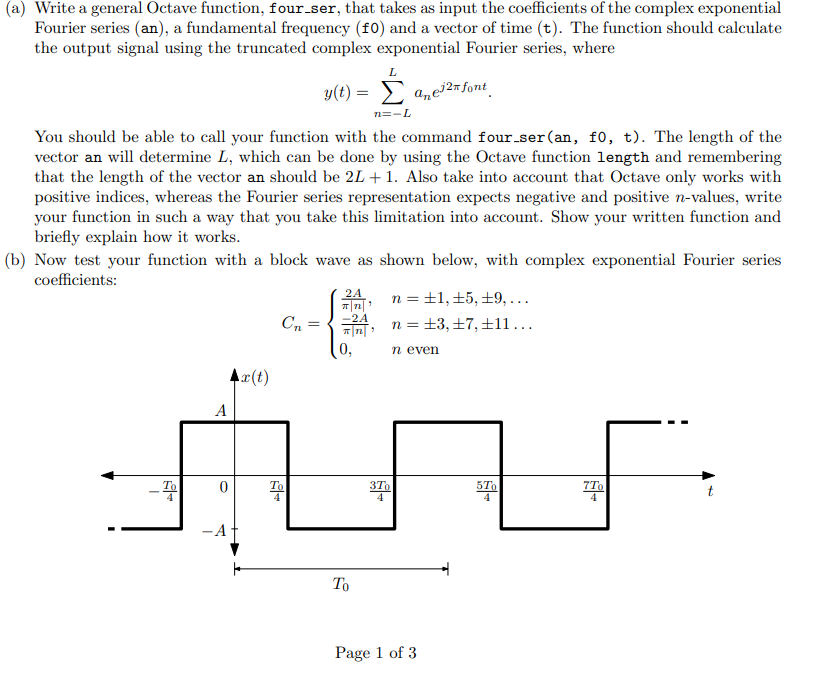 Solved 1 Write A General Octave Function Four Ser That
