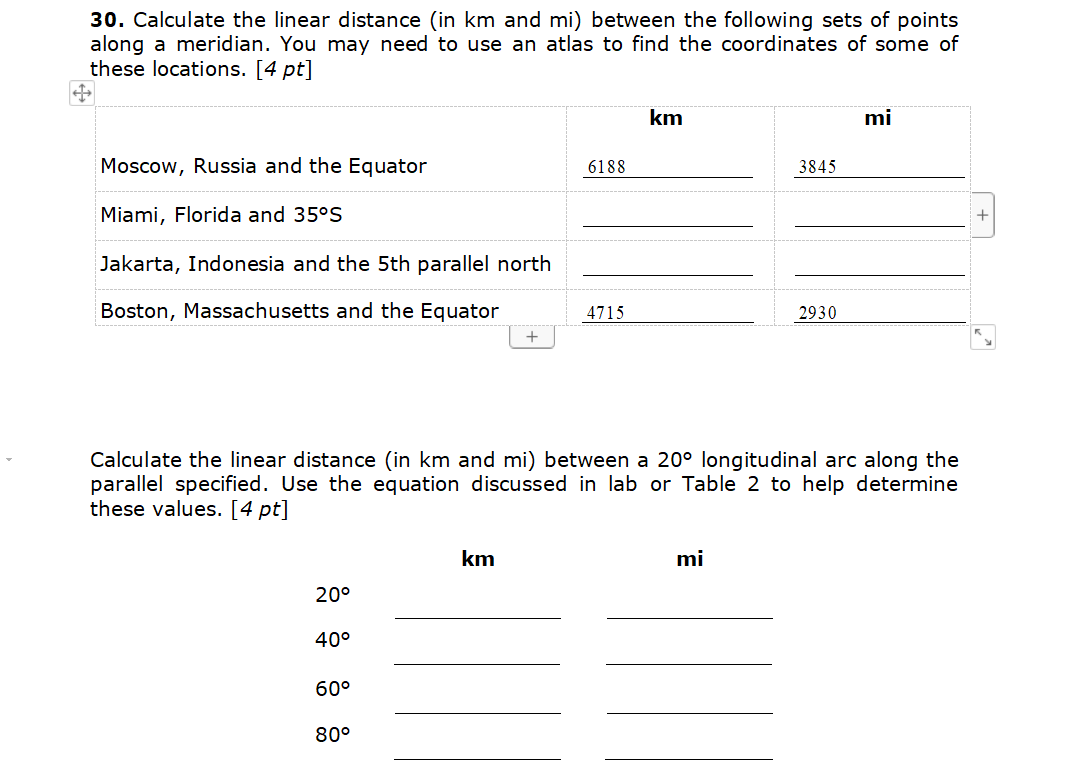 Solved 30. Calculate the linear distance (in km and mi) | Chegg.com