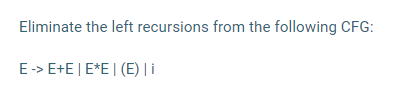 Solved Eliminate the left recursions from the following CFG: | Chegg.com