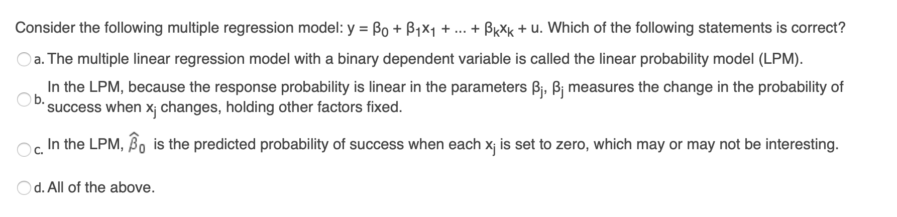 Solved Consider the following multiple regression model: y = | Chegg.com