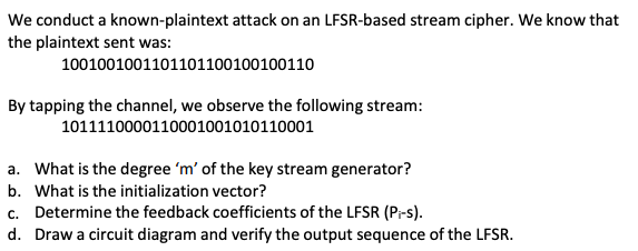 Solved We conduct a known-plaintext attack on an LFSR-based | Chegg.com