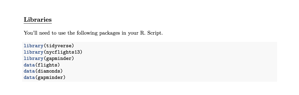 Solved Libraries You'll need to use the following packages | Chegg.com