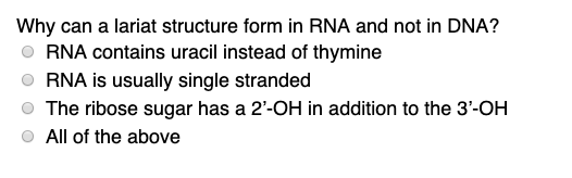Solved Why can a lariat structure form in RNA and not in | Chegg.com