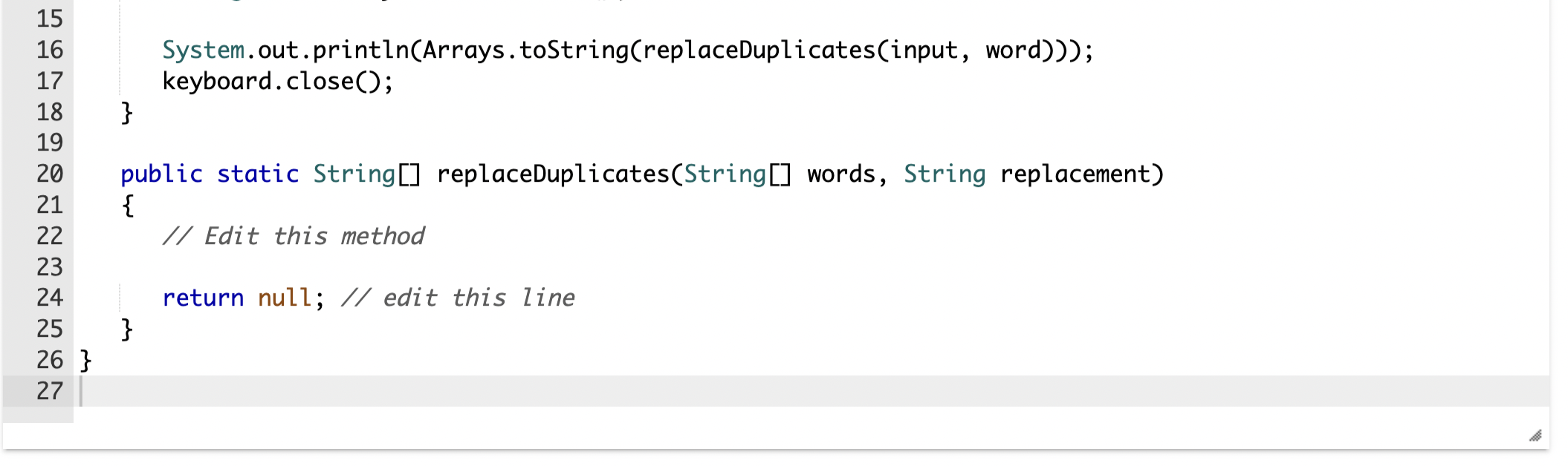 Solved 23.5 Replace Duplicates Given an array of words, | Chegg.com
