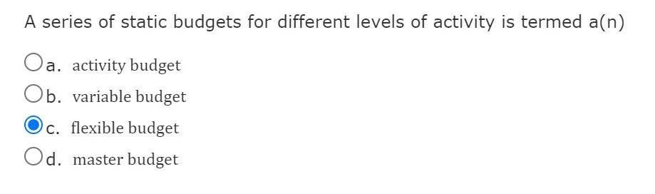 Solved A series of static budgets for different levels of | Chegg.com
