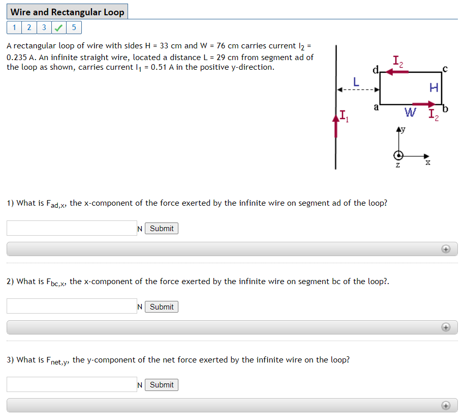 Solved A rectangular loop of wire with sides H=33 cm and | Chegg.com