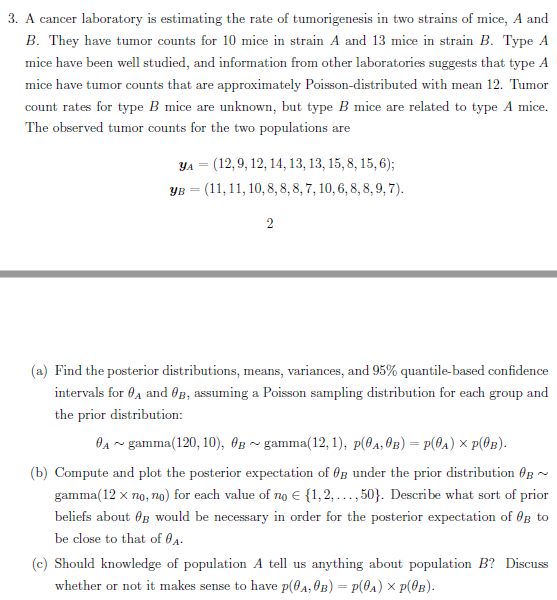 Solved Reconsider the tumor count data in Homework 1 Problem | Chegg.com Solved Reconsider the tumor count data in Homework 1 Problem | Chegg.com