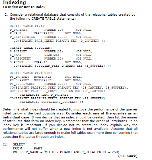 Solved Indexing To index or not to index 2. Consider a | Chegg.com