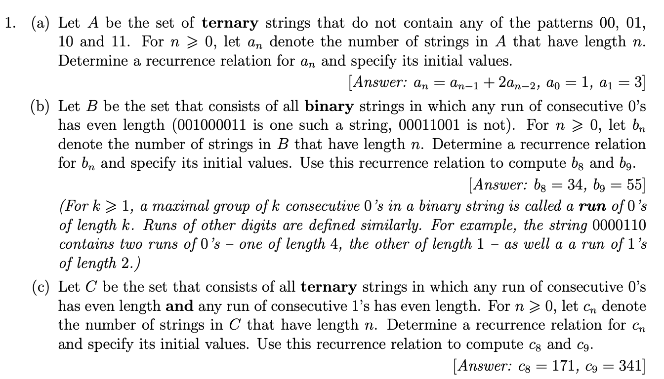 Solved = 1. (a) Let A be the set of ternary strings that do | Chegg.com
