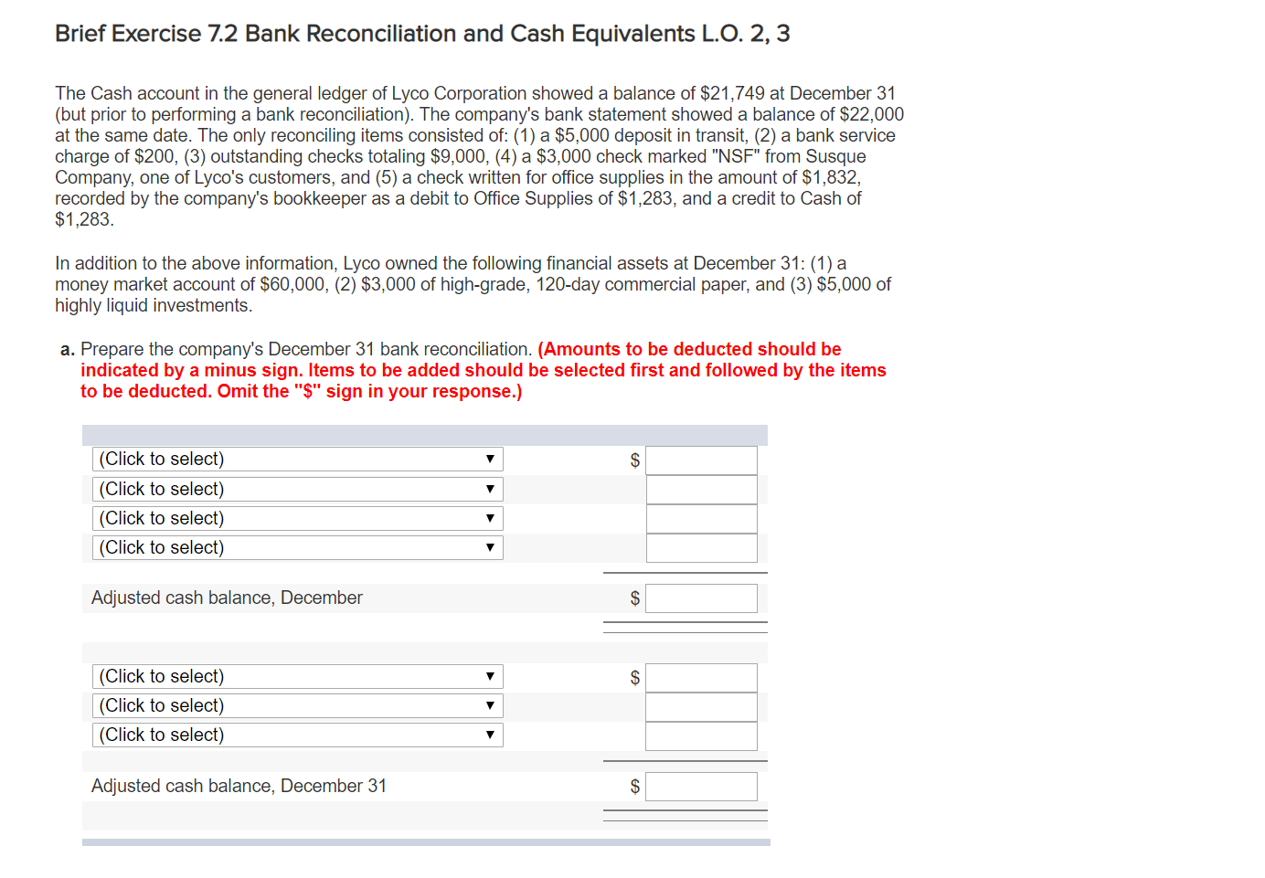 Solved Brief Exercise 7.2 Bank Reconciliation and Cash | Chegg.com