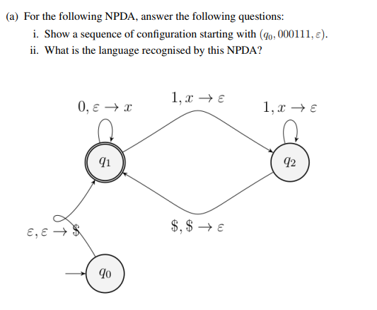 Solved (a) For the following NPDA, answer the following | Chegg.com